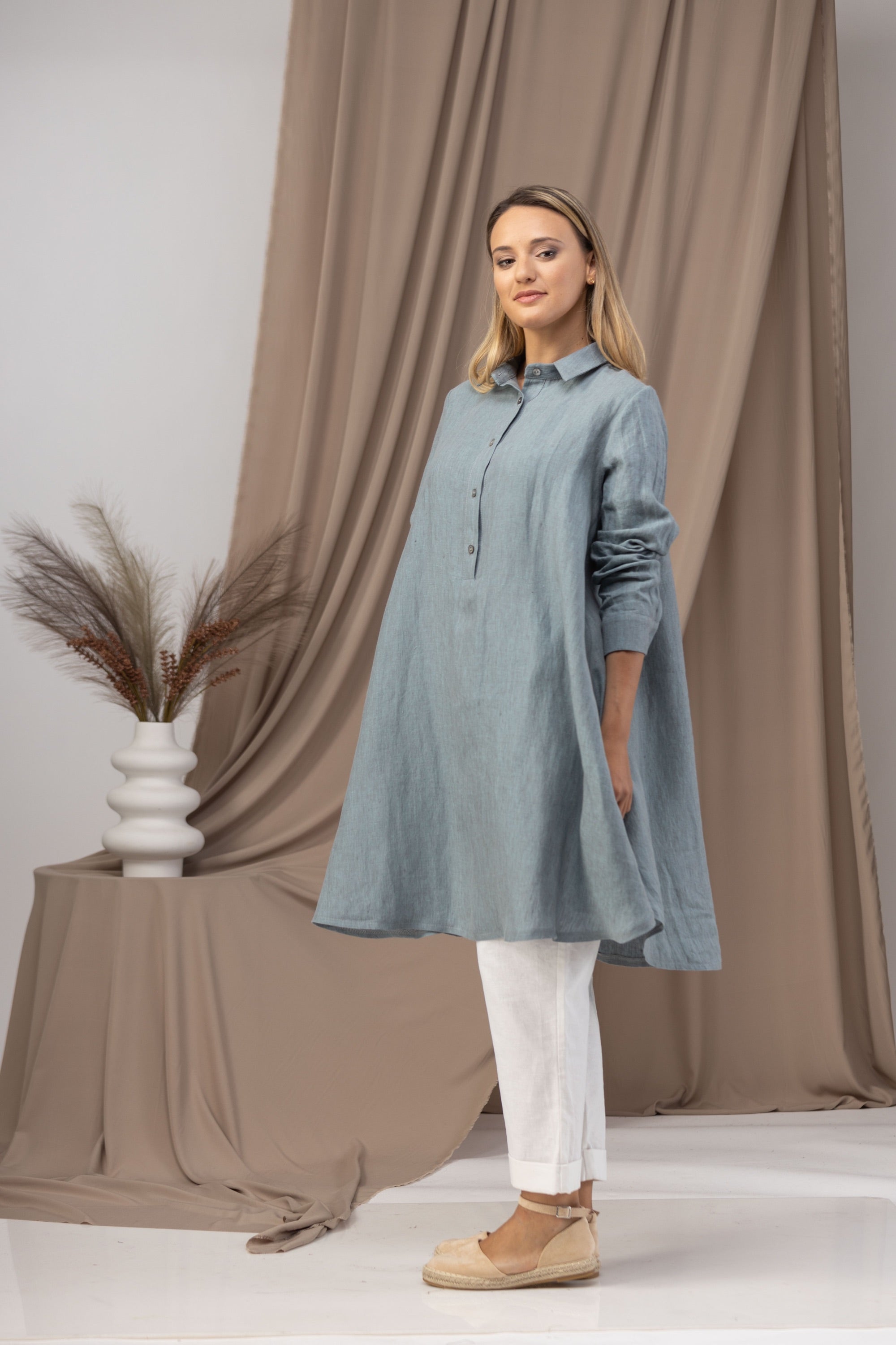 Dusty Blue Oversized Linen Tunic from NikkaPlace | Effortless fashion ...